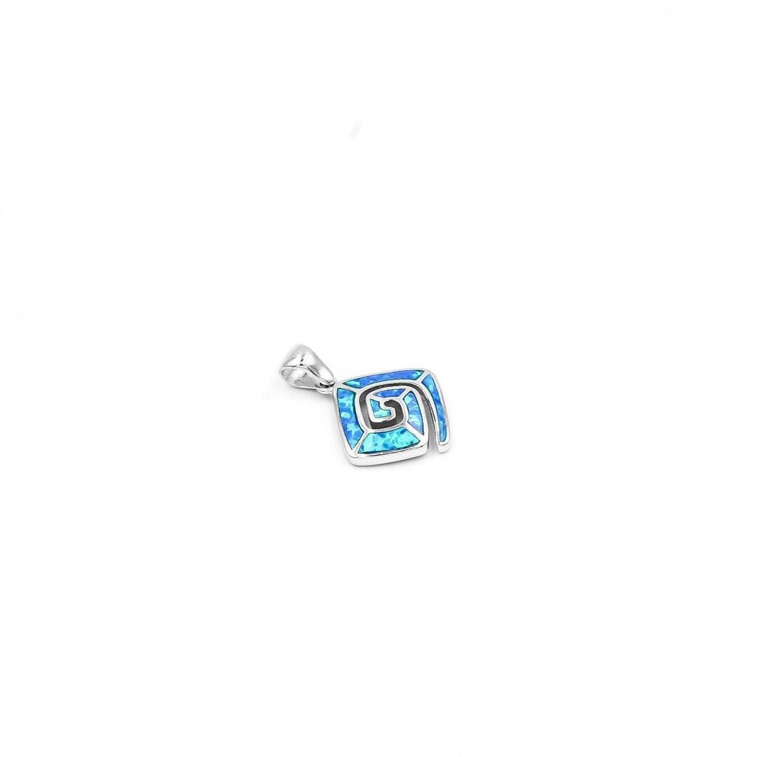 Opal Meander Pendant, Greek Key Opal Pendant, Gift for Wife, Blue Opal ...