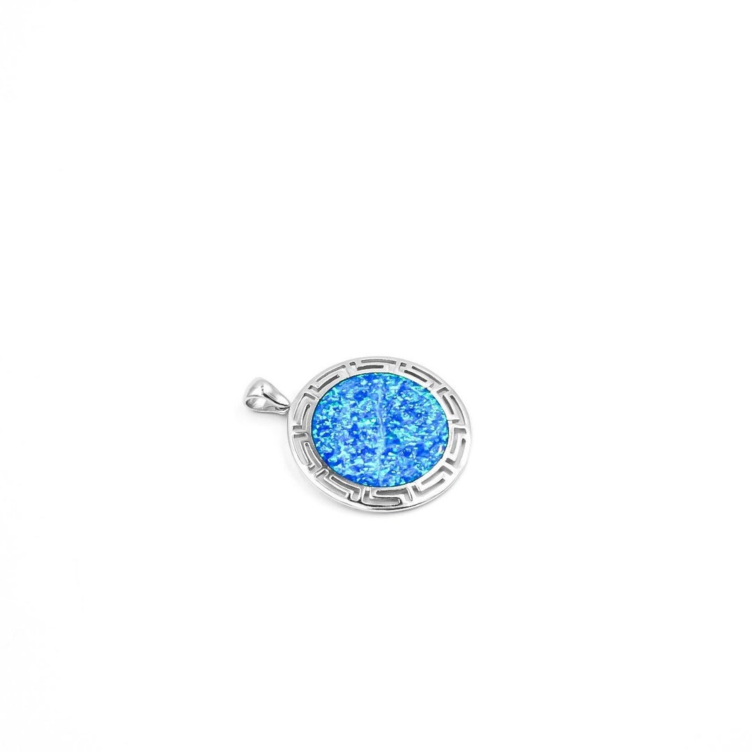 Opal Meander Pendant, Greek Key Opal Pendant, Gift for Wife, Blue Opal ...