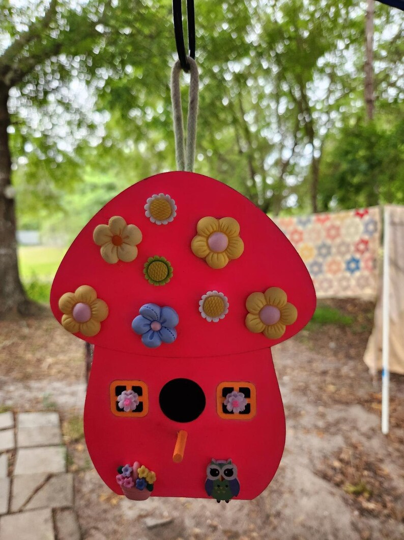 Neon Pink Mushroom Birdhouse - Etsy