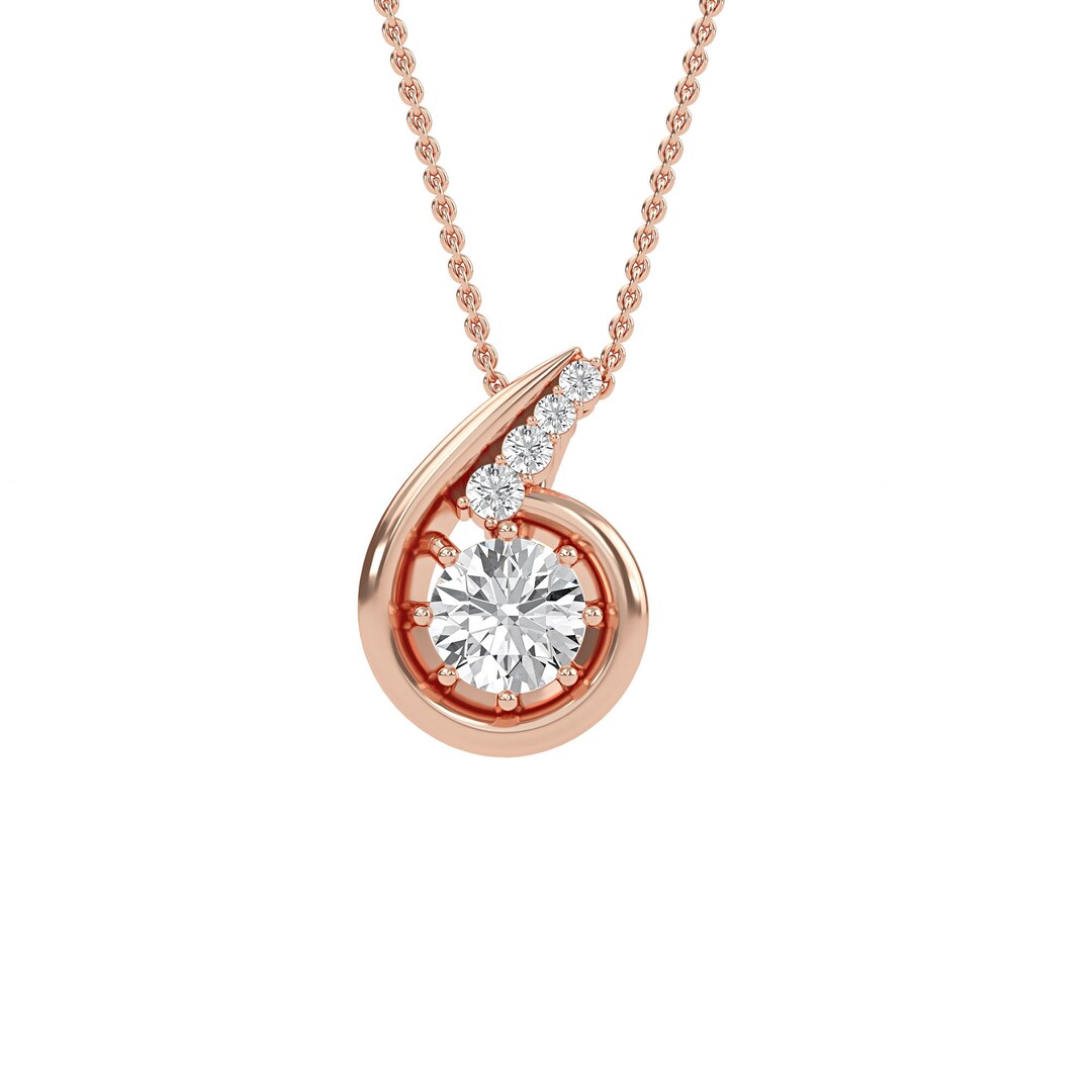 6 Number Round Diamond Pendant, Lab Grown Diamond Pendant, Solitaire ...