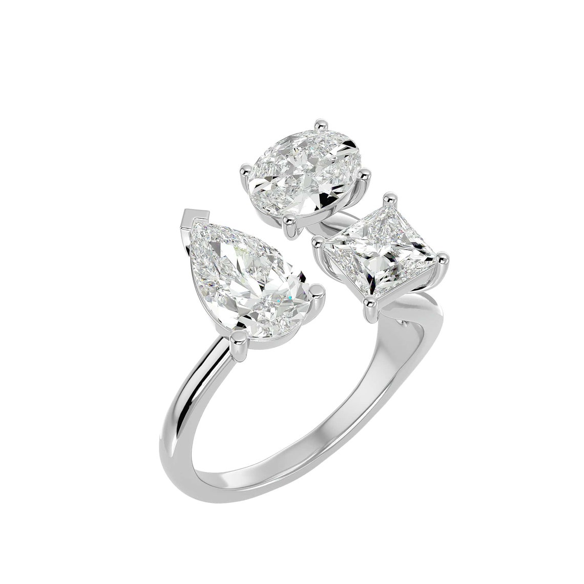 Pear Oval Princess Cut Lab Grown Diamond Engagement Ring: 10K Gold 3 ...