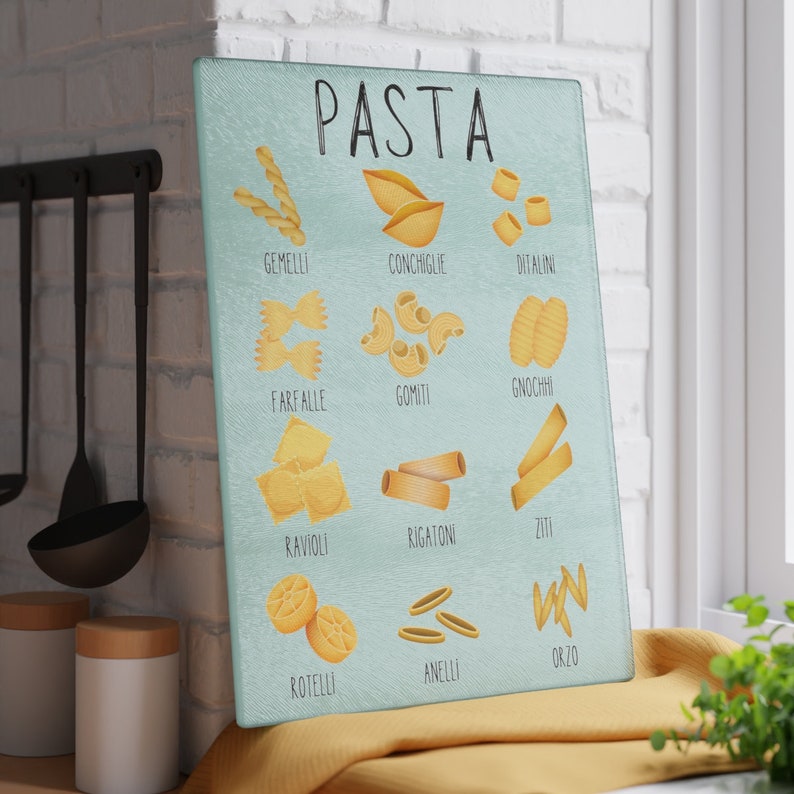 Italian Gifts Pasta Chart Pasta Types Glass Cutting Board - Etsy