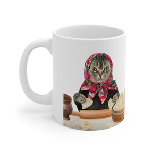 Polish Gift Mug, Pierogi Making Babushka Cat, Funny Polish Gift for ...