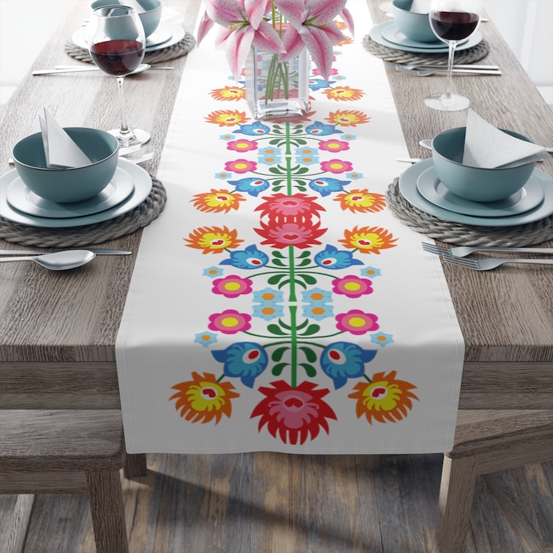 Polish Folk Art Floral Colorful Table Runner cotton Twill - Etsy