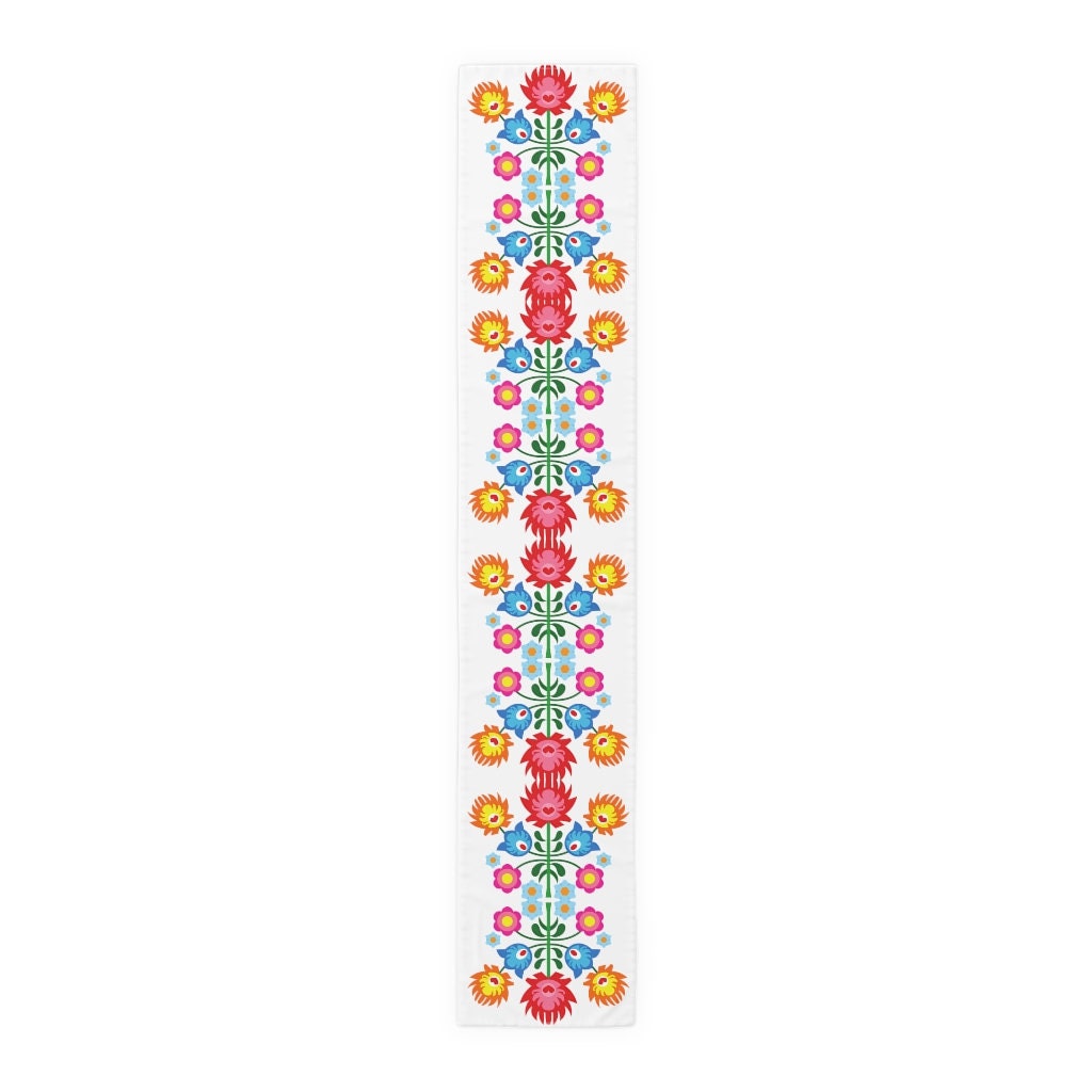 Polish Folk Art Floral Colorful Table Runner cotton Twill - Etsy