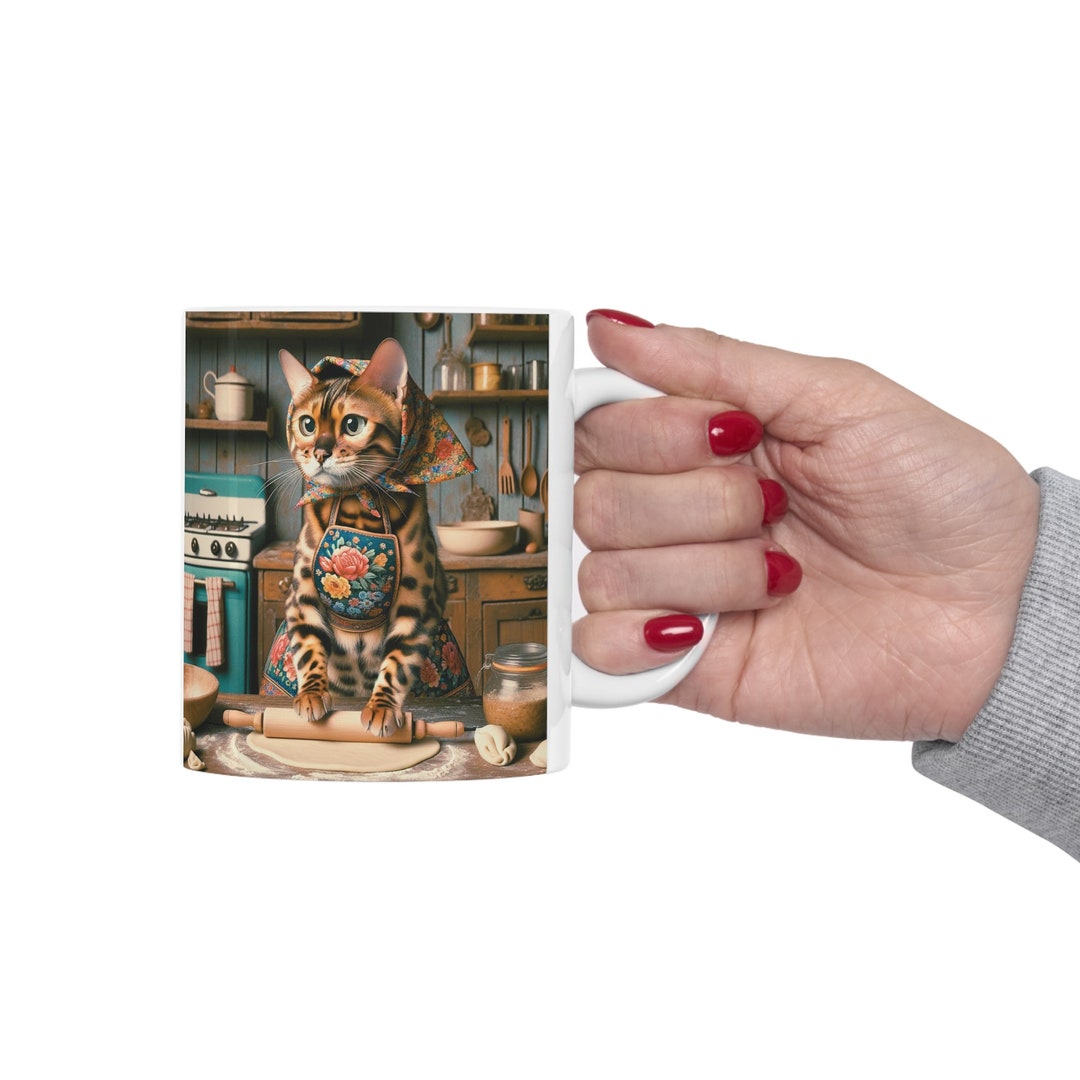 Pierogi Cat, Babushka Bengal Cat Ceramic Mug 11oz for Bengal Cat Lovers ...