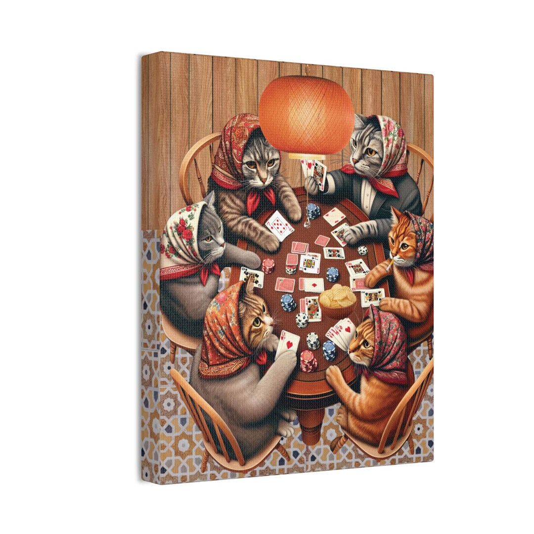 Babushka Cats Playing Cards Canvas Wall Art - Etsy