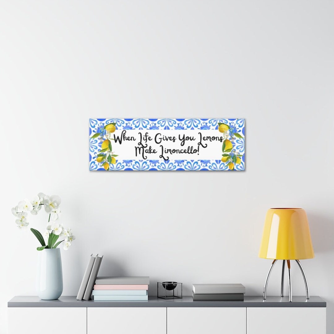 Limoncello Wall Art: Lemon Theme Blue Tile Canvas Gallery Wrap - Etsy