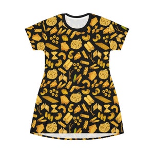 Pasta Lover, Pasta All Over Print T-shirt Dress for Italian Pasta Night ...
