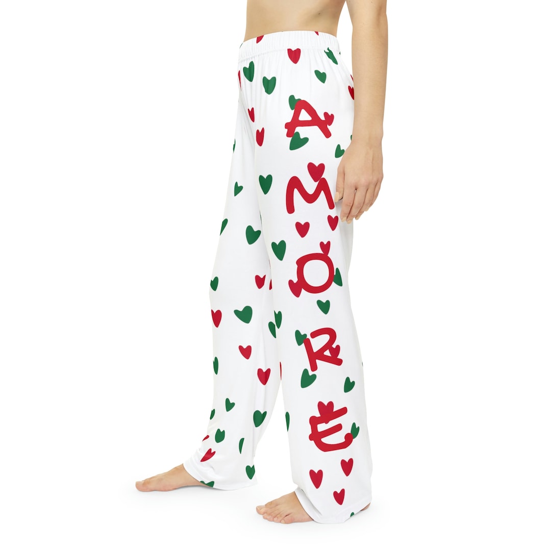 Italian Pajama Bottoms, Amore-love Hert Pattern Pajama Bottoms, Italian ...