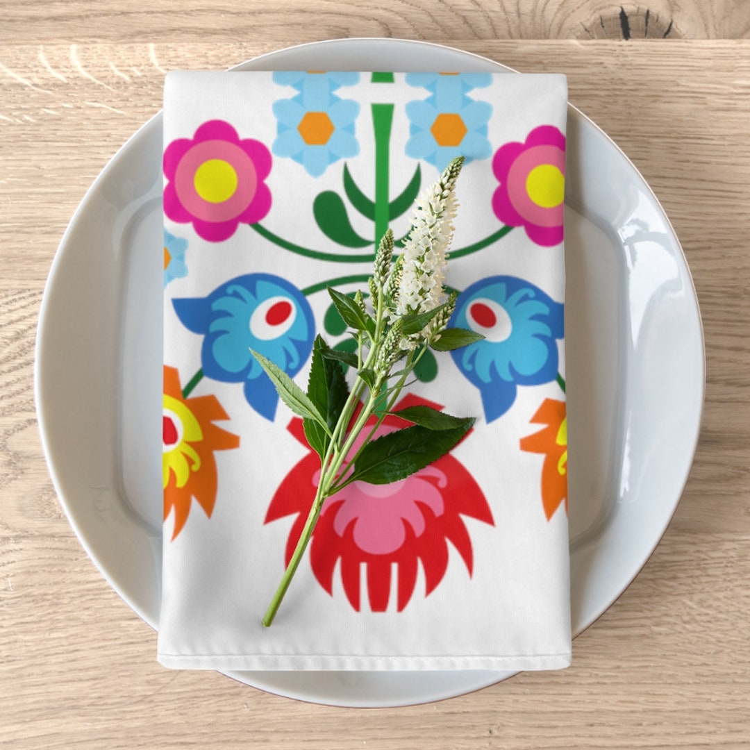Polish Folk Art Colorful Wycinanki Floral Napkins set of 4 - Etsy