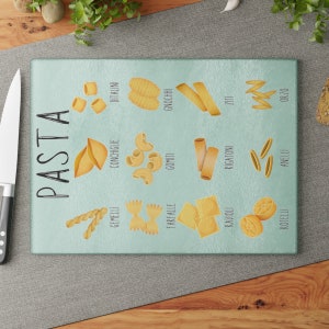 Italian Gifts, Pasta Chart, Pasta Types Glass Cutting Board for Italian ...