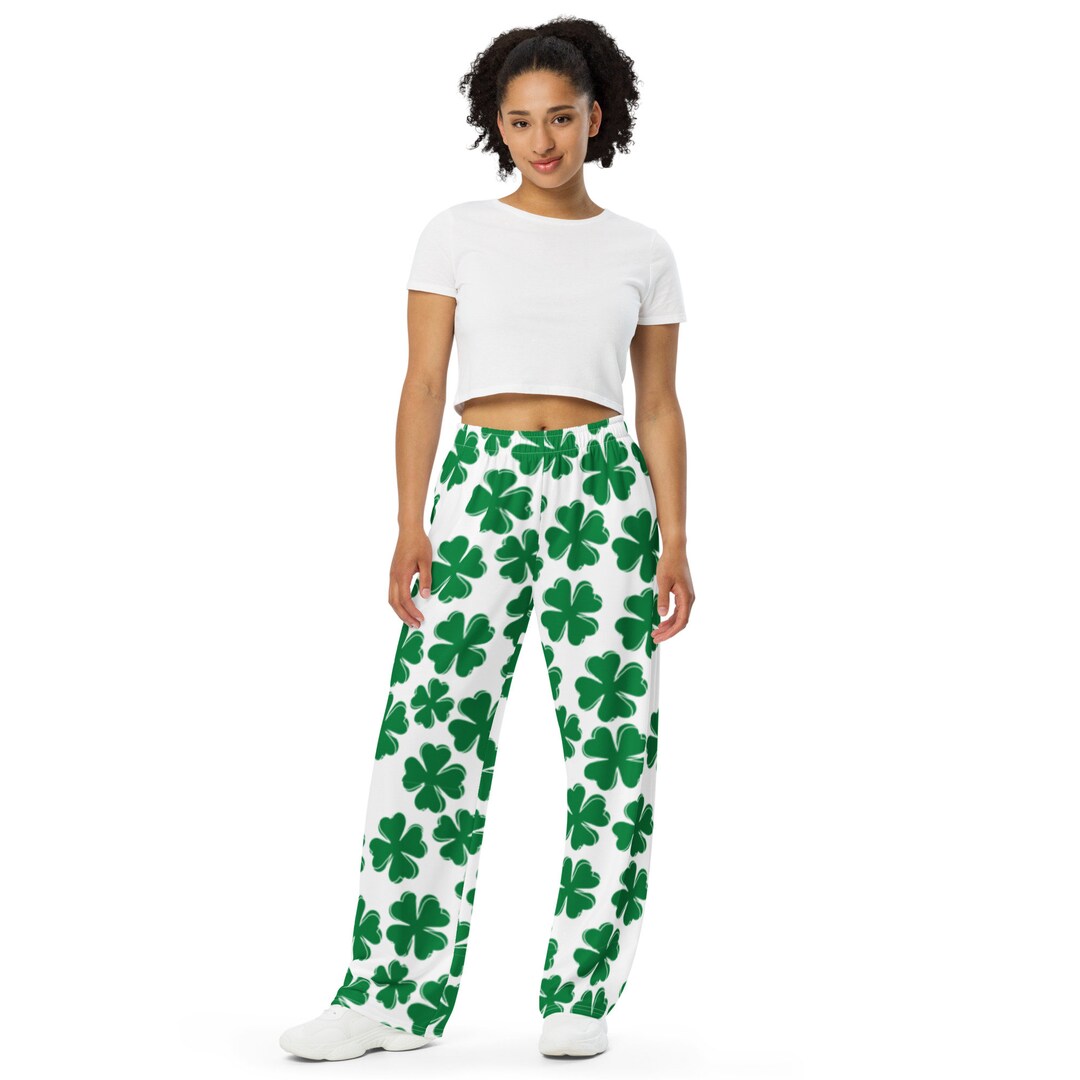 Shamrock Irish Pants, All-over Print Unisex Wide-leg Pants for St ...