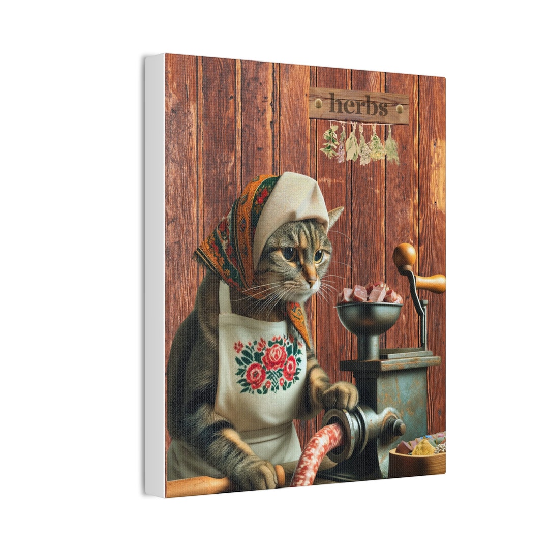 Polish Cat, Babushka Cat, Kielbasa Kitty Wall Art, Polish Gifts, Polish Cat Canvas Art 8" X 10 ...