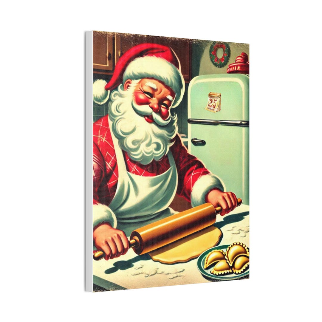 Santa Makes Pierogi, Polish Christmas Canvas Stretched, 0.75 Art for ...