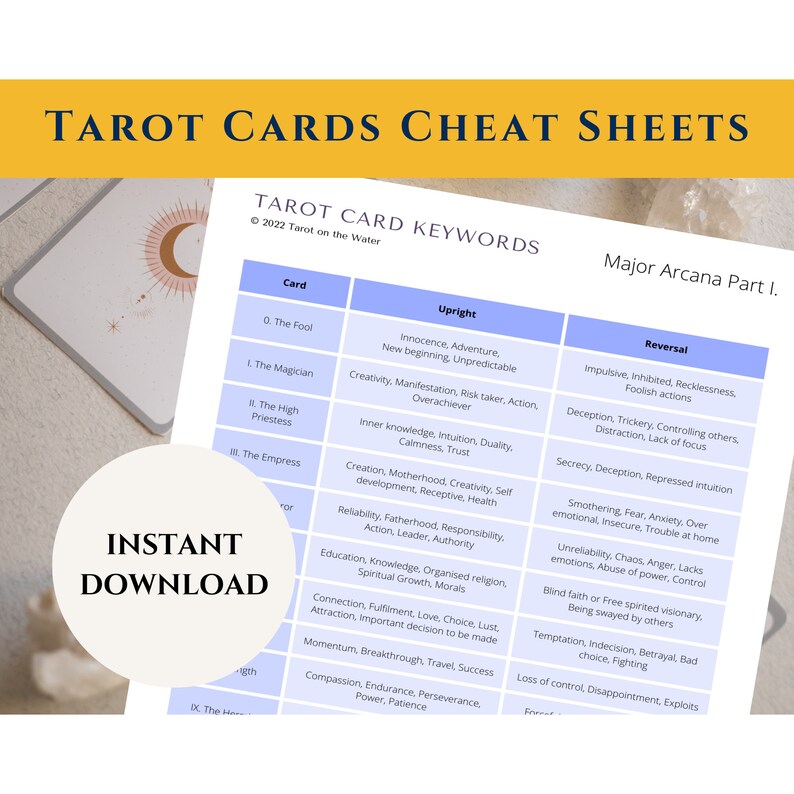 Tarot Cheat Sheets - Tarot Quick Reference - Tarot Cards - Upright and ...