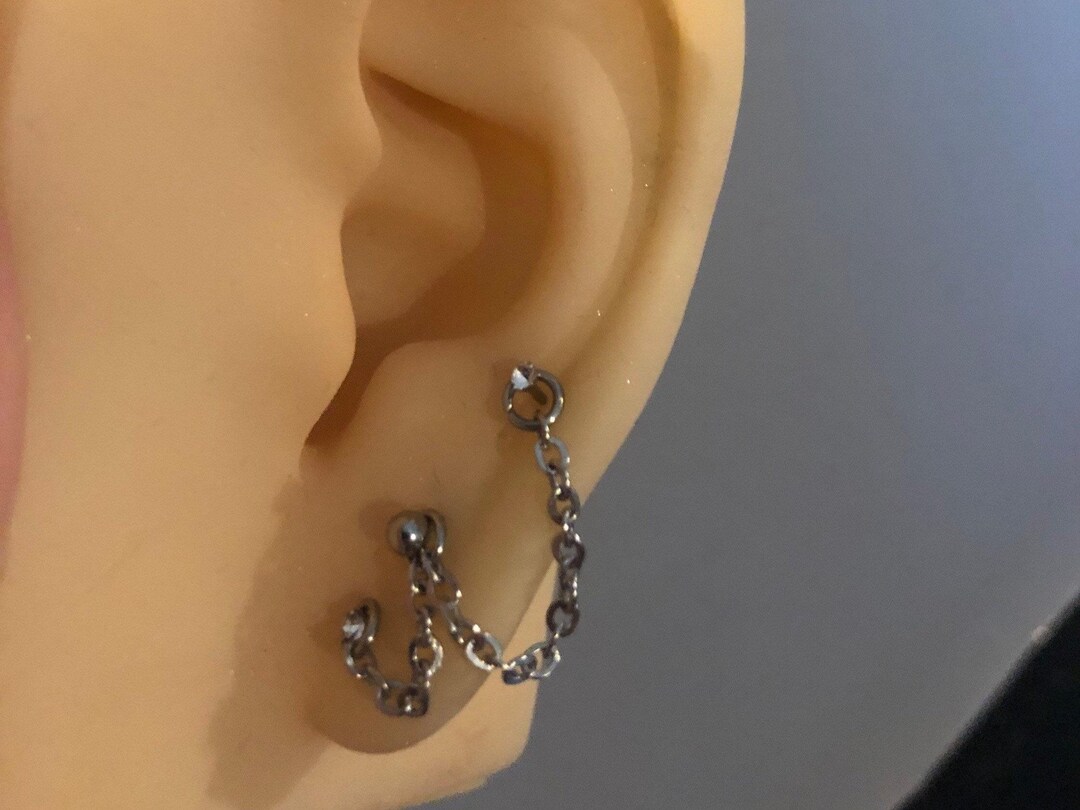 Triple Ear Piercing Chain: Stainless Steel Earring Connector - Etsy