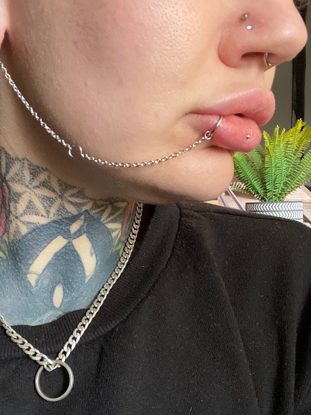 O Ring Lip to Ear Chain, Lip Chain, Lip Piercing Chain, Lip Ring Chain, Lip Piercing Jewellery ...