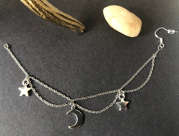 Nose to ear chain septum to ear chain moon and star | Etsy
