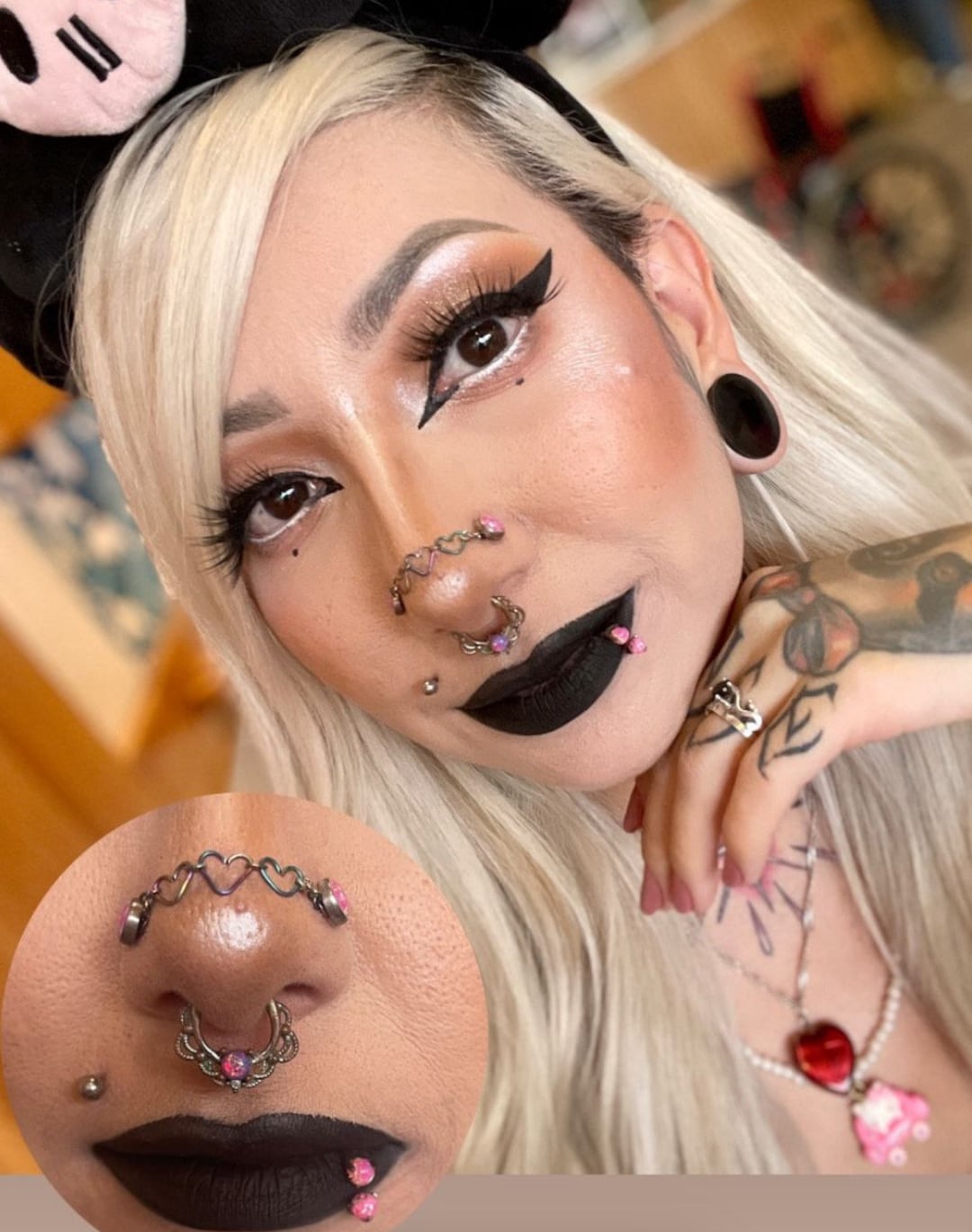 Sterling Silver Heart Nose Chain: Double Nostril Piercing Jewelry - Etsy