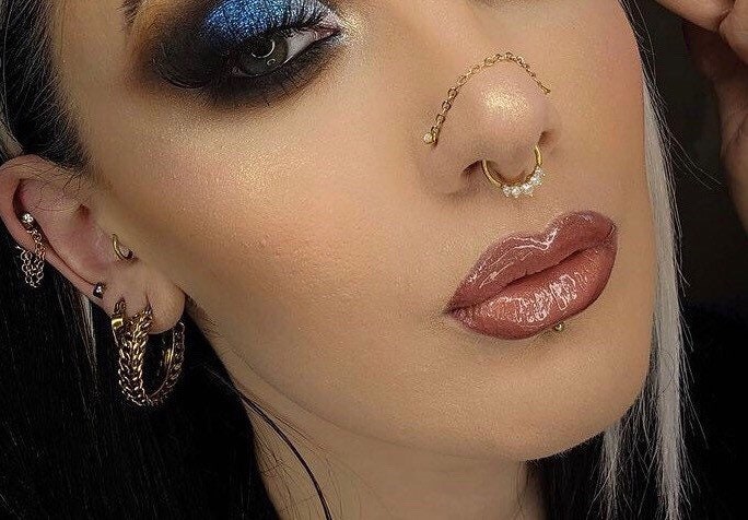 Gold stainless steel Nose chain for double/paired nostril | Etsy