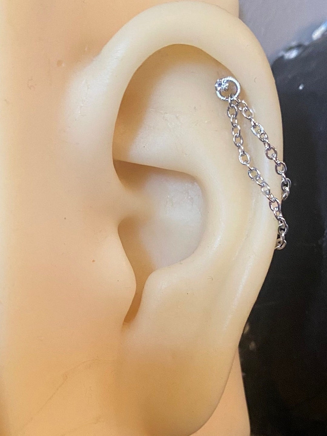 Extra Long Ear Jacket, Helix, Flat, Cartilage Piercings, Earring Chain ...