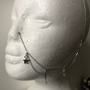 Nose to Ear Chain, Septum to Ear Chain, Moon and Star, Celestial ...