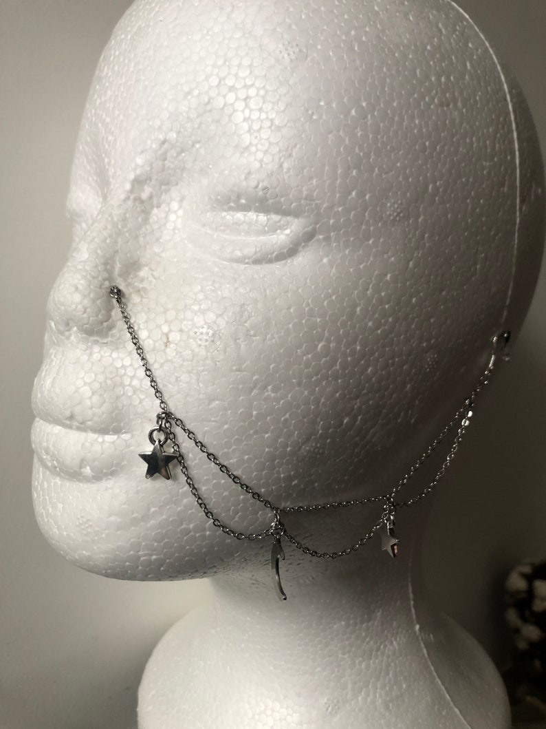 Nose to ear chain septum to ear chain moon and star | Etsy