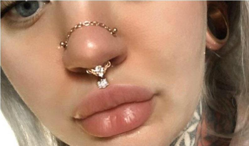 14k Rose Gold Nose Chain Nose Chain Nostril Chain Nasalang Etsy