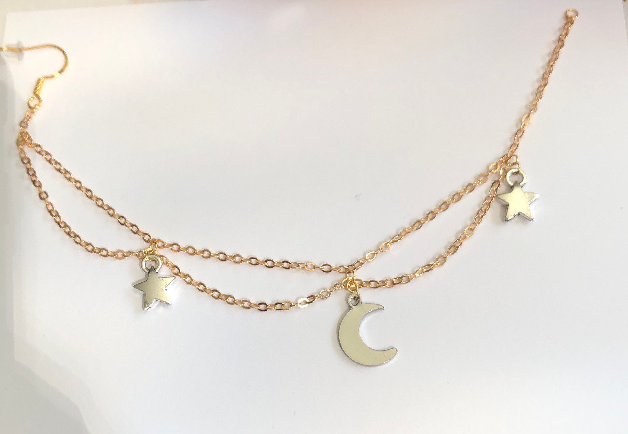 Nose to ear chain septum to ear chain moon and star | Etsy
