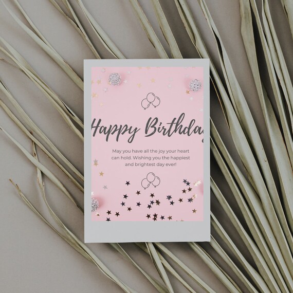 Pink Minimalist Happy Birthday Card Landscape Template - Etsy
