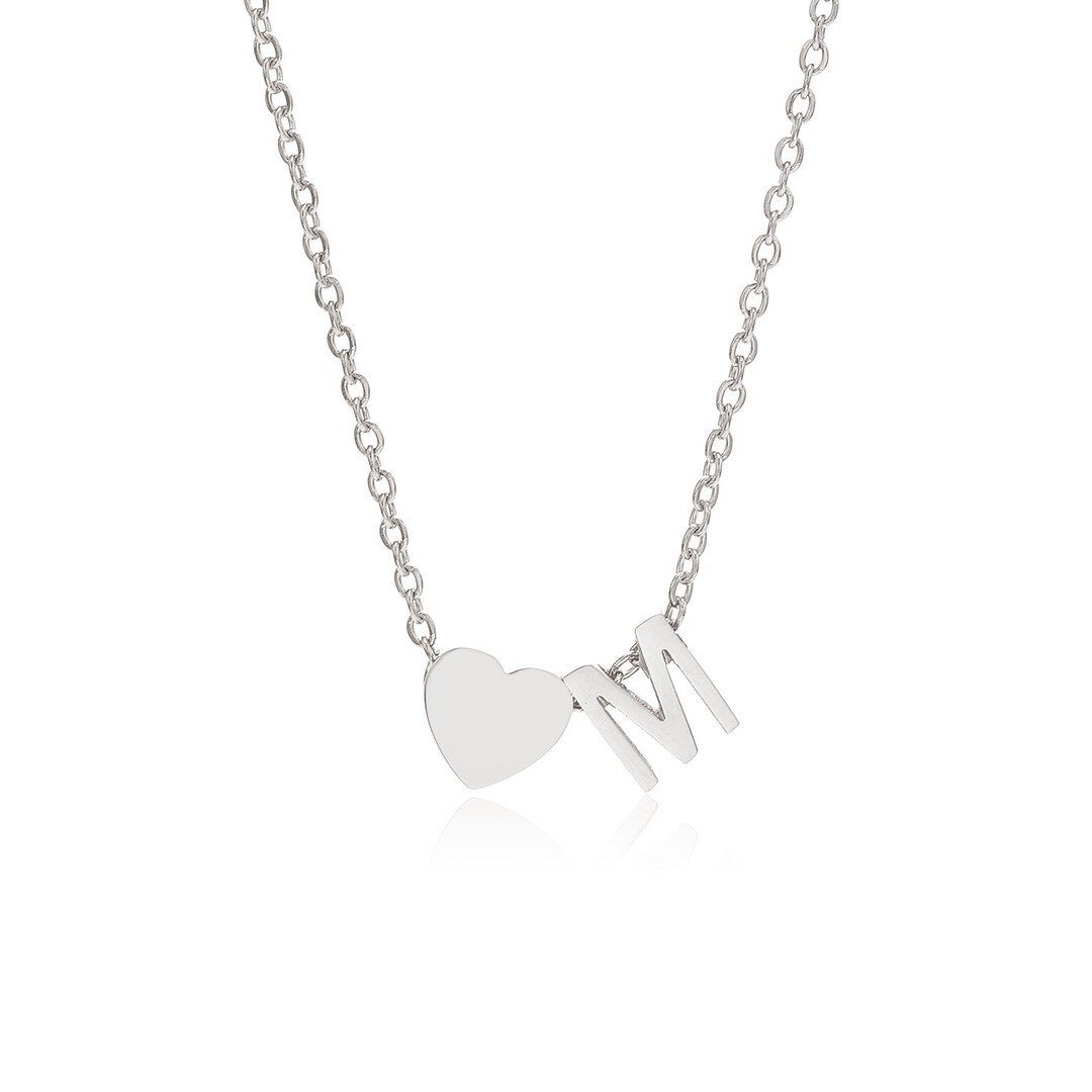 Letter M Initial and Heart Necklace in Colour Silver - Etsy