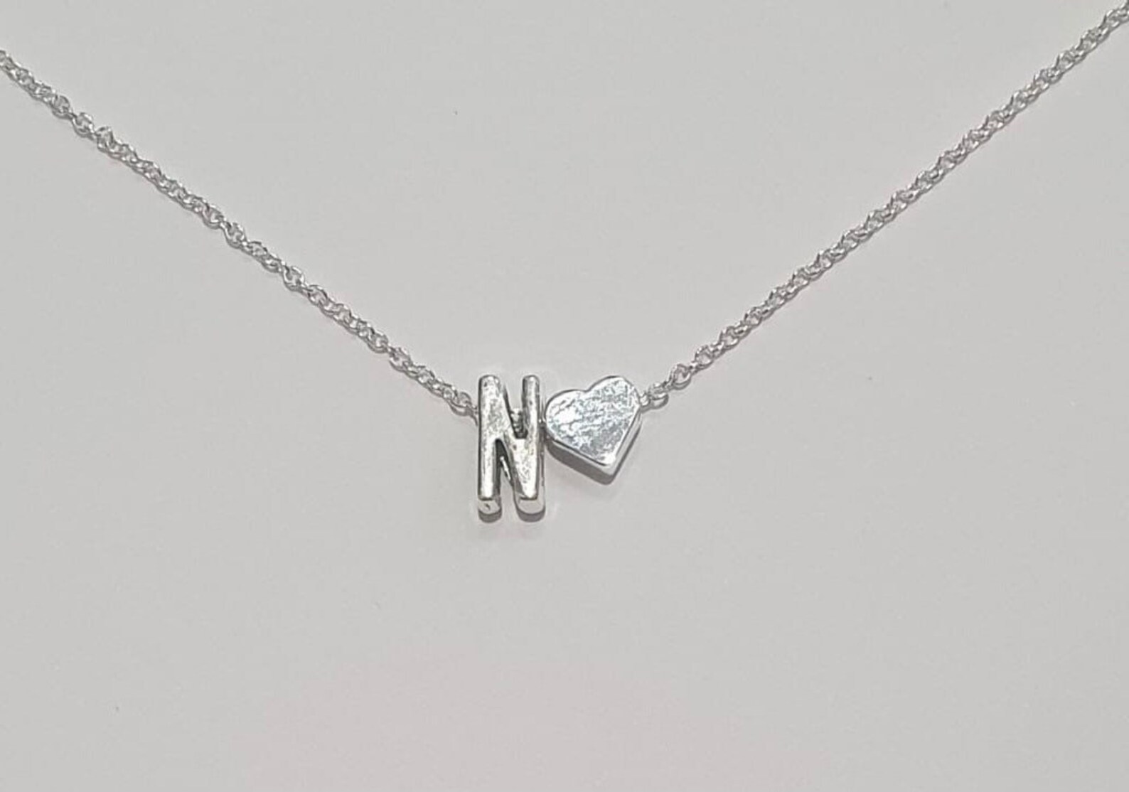 Letter N initial and Heart necklace in colour Silver | Etsy