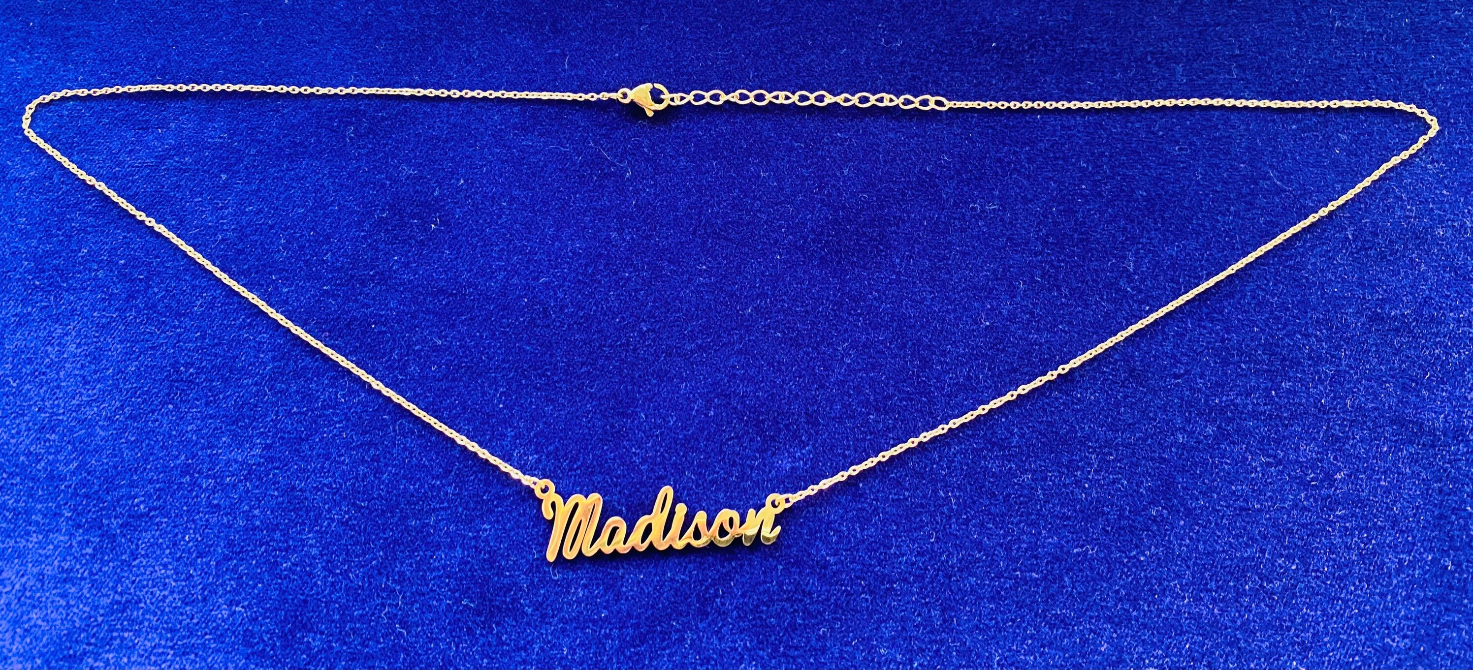 Madison name necklace stainless steel in colour gold | Etsy