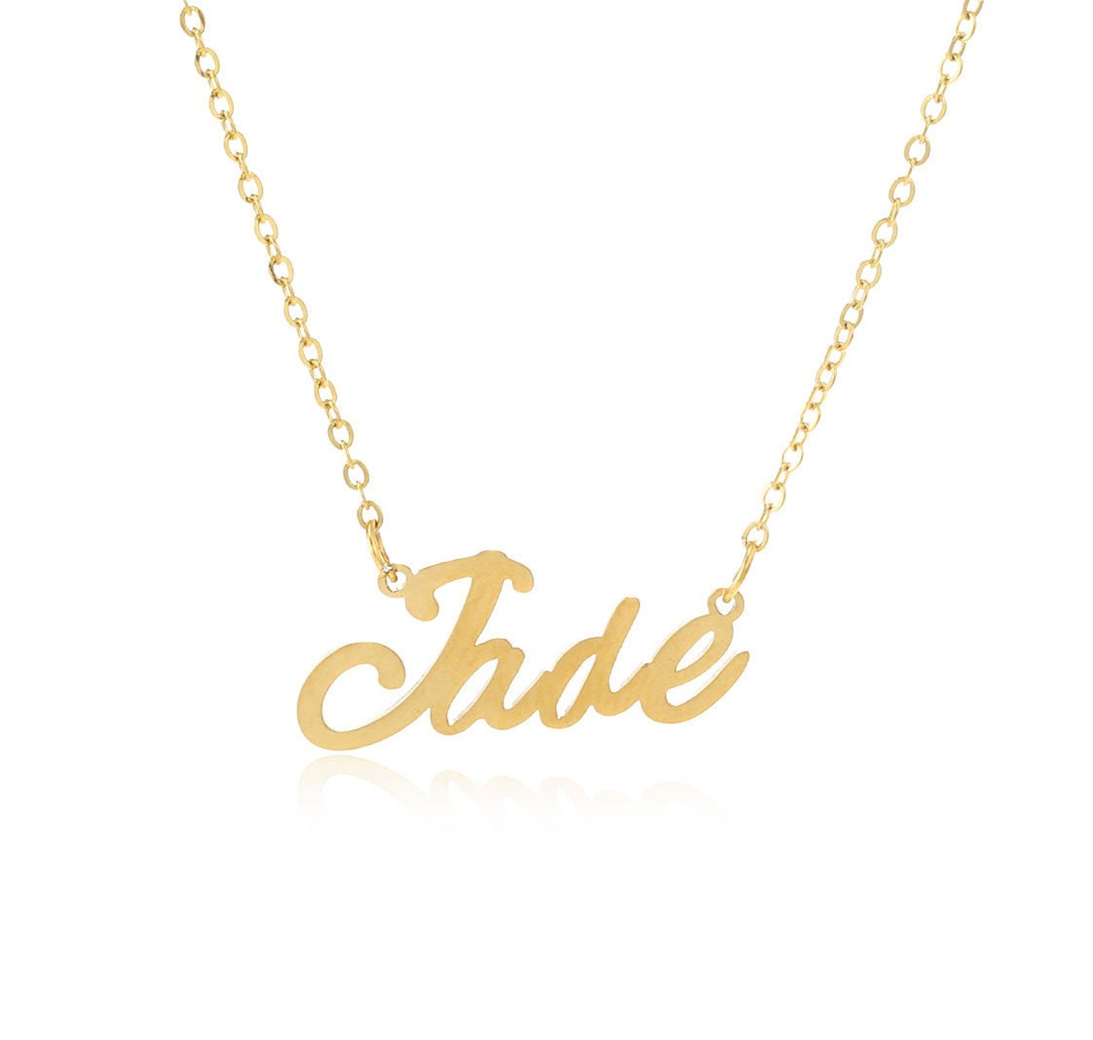 Jade Name Necklace Stainless Steel in Colour Gold - Etsy UK