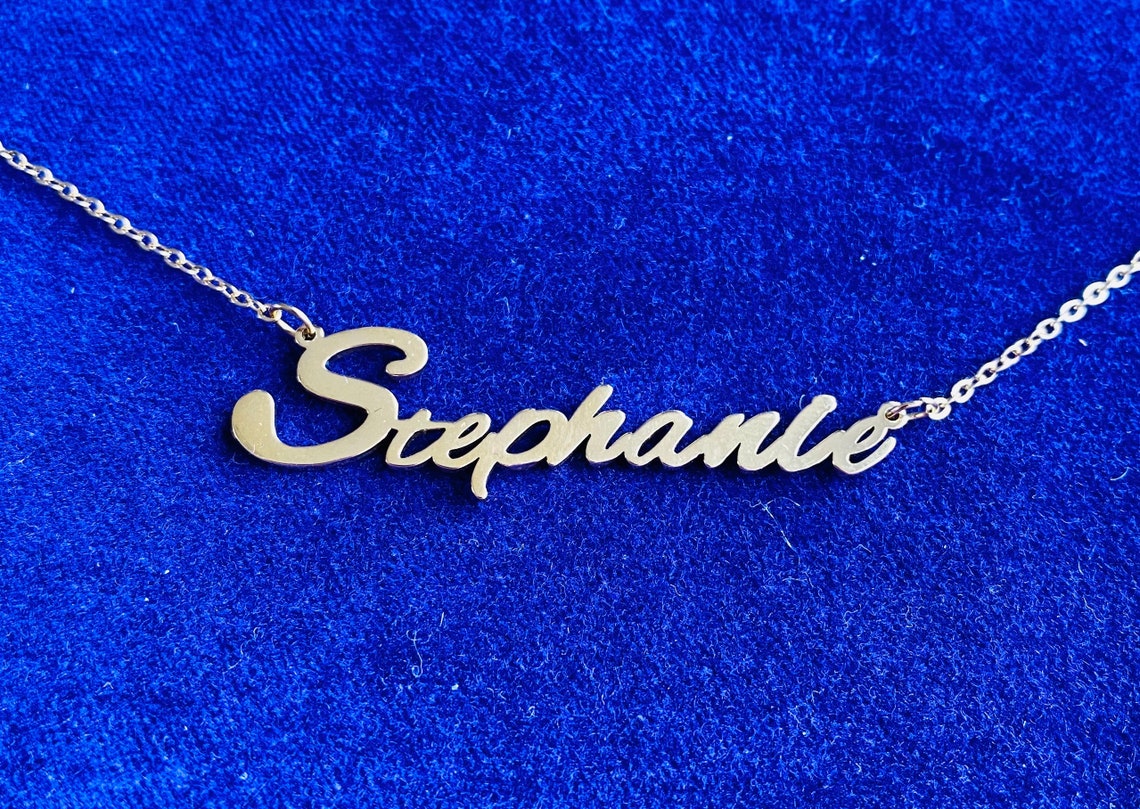 Stephanie stainless steel name necklace in gold | Etsy