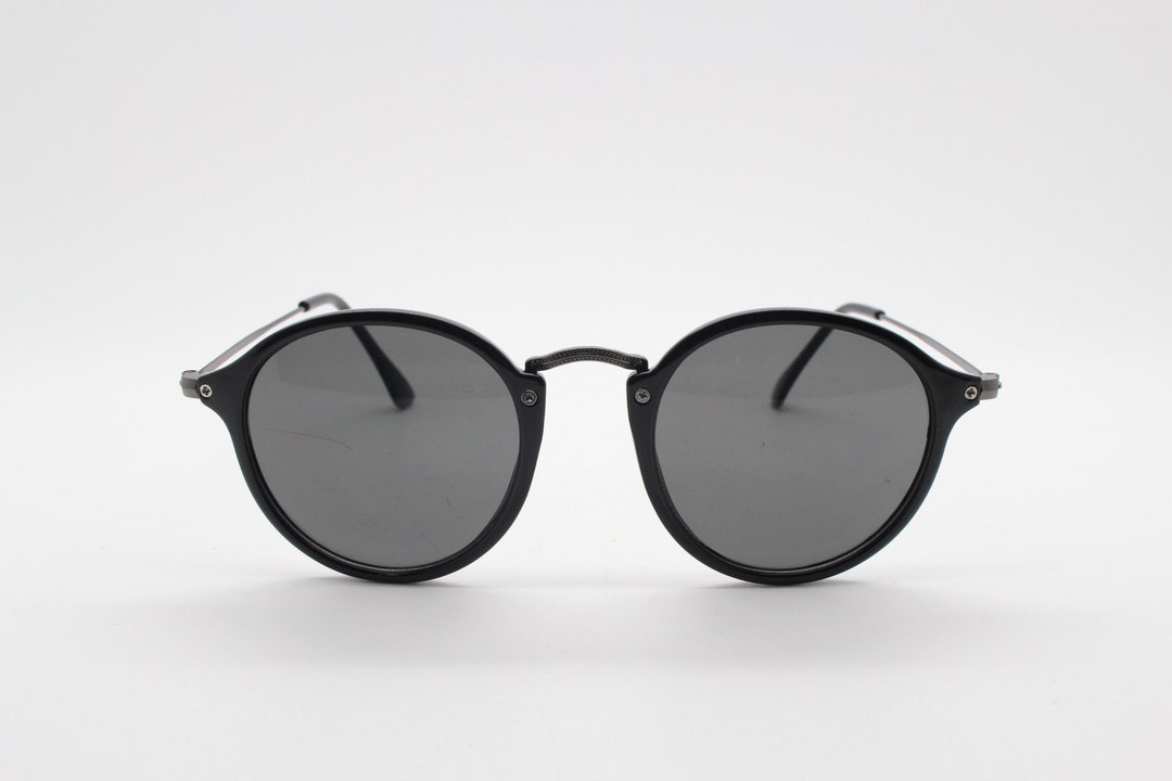 90s Vintage Round Sunglasses. Black Gloss Slim 30s 40s Design Frame ...