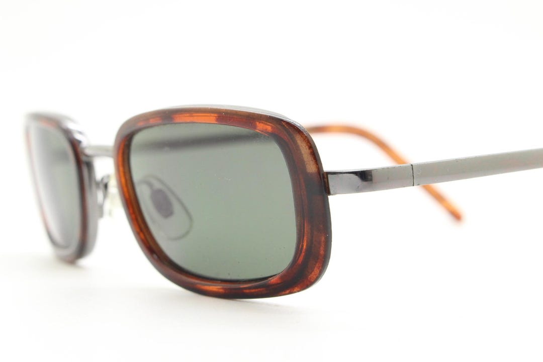 90s Vintage Rectangular Sunglasses. Grey Chrome Metal Frame With ...