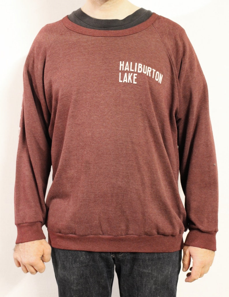 Plain Wine Oversized 'haliburton Lake' Sweatshirt. Mens Burgundy Crew ...