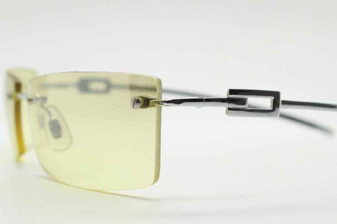 Y2K Vintage Rectangular Sunglasses. Minimal Frameless Light Tone Curved ...