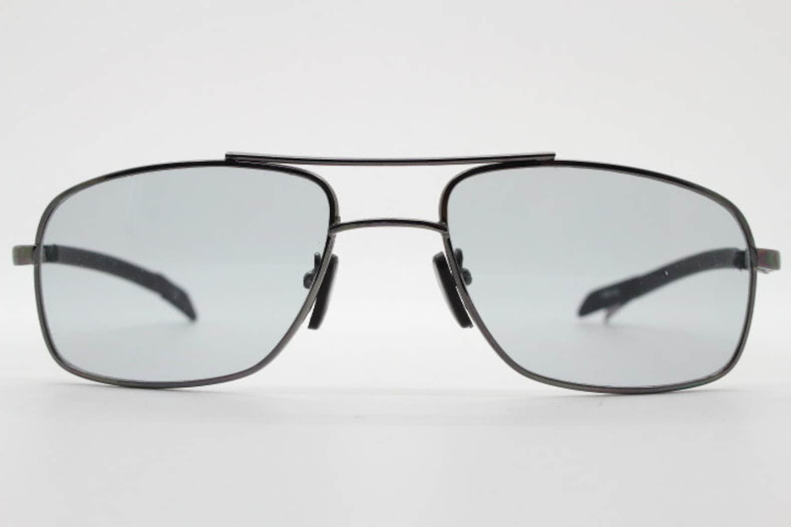90s Vintage Modified Rectangular Aviator Sunglasses. Gunmetal Chrome ...