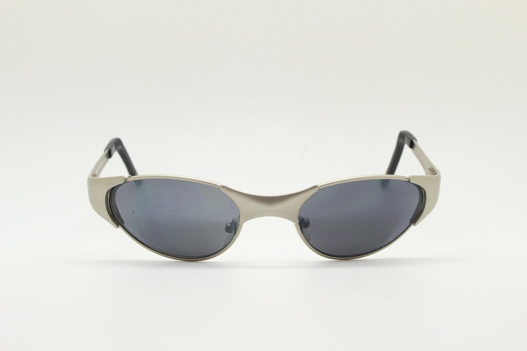 90s Vintage Undersized Bug Eye Sunglasses. Solid Metal Curved Satin ...
