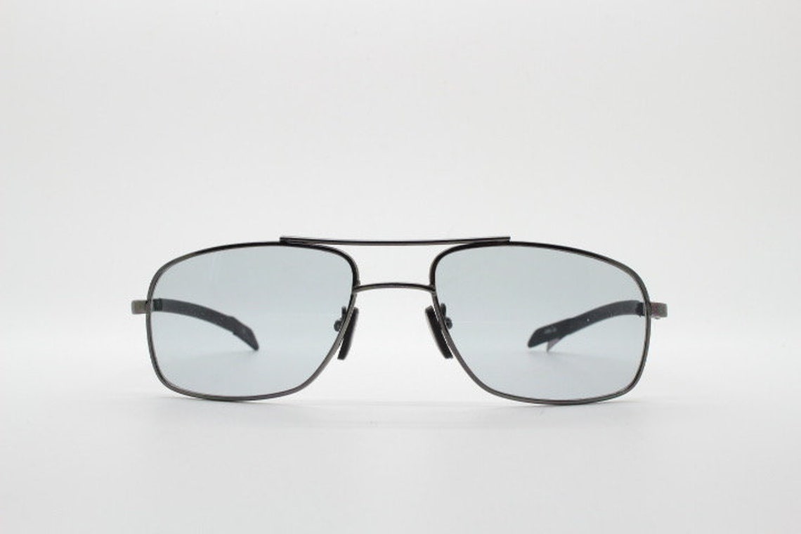 90s Vintage Modified Rectangular Aviator Sunglasses. Gunmetal Chrome ...