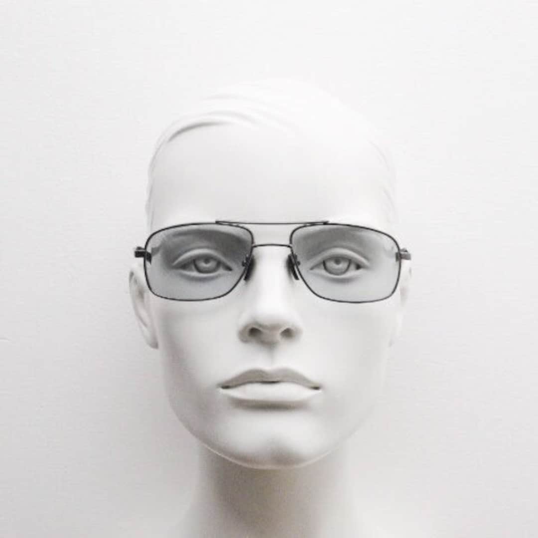 90s Vintage Modified Rectangular Aviator Sunglasses. Gunmetal Chrome ...