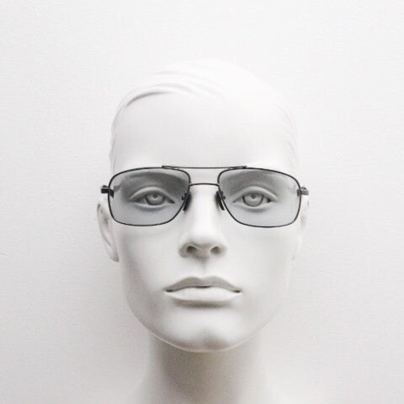 90s Vintage Modified Rectangular Aviator Sunglasses. Gunmetal Chrome ...