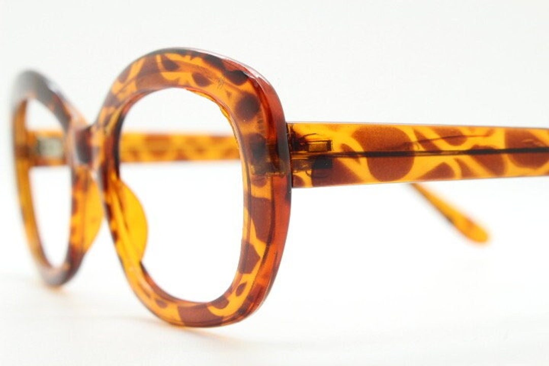 90s Vintage Angular Rounded Eye Glasses. Transparent Vibrant Amber ...