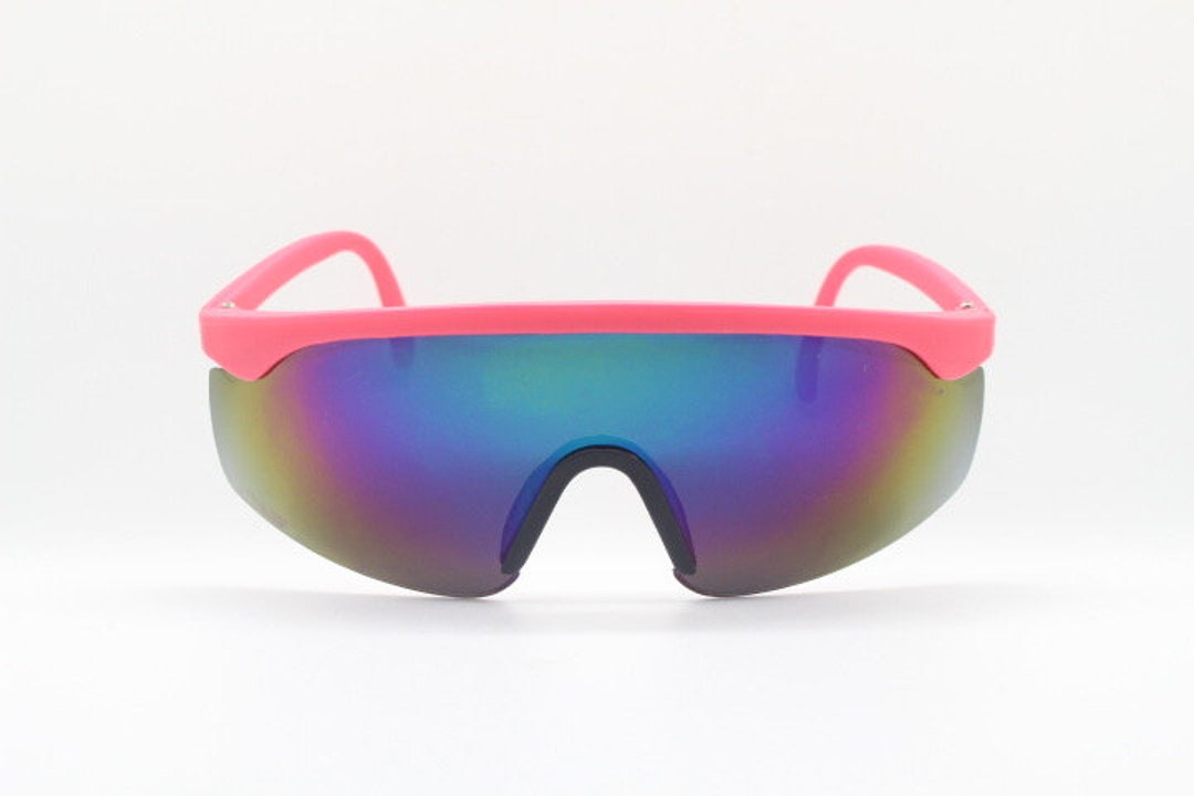 80s Vintage Visor Sports Shield Sunglasses. Pink Dayglo Brow With Wrap ...
