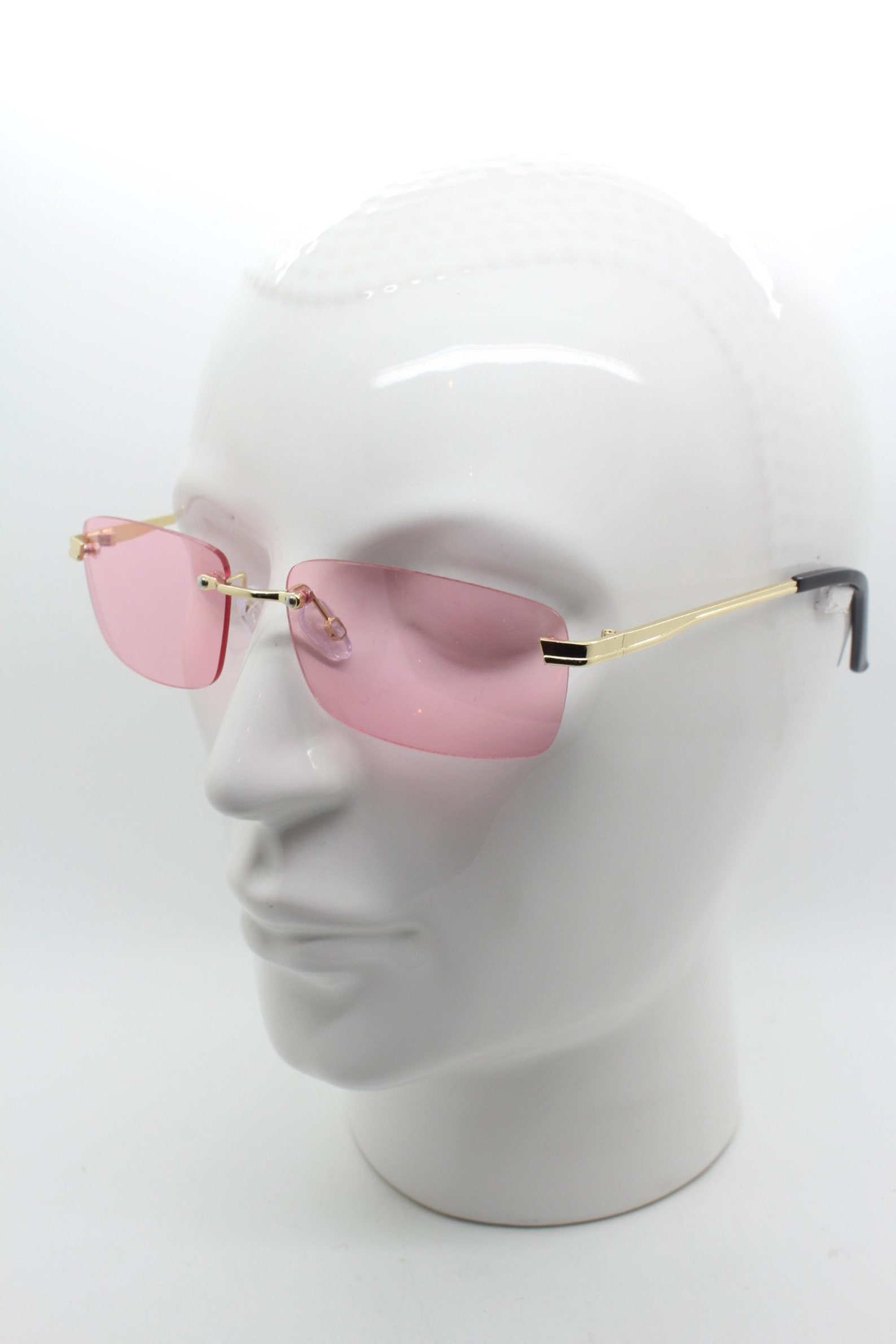 Y2K Vintage Frameless Pink Sunglasses. Rectangular Lenses With - Etsy