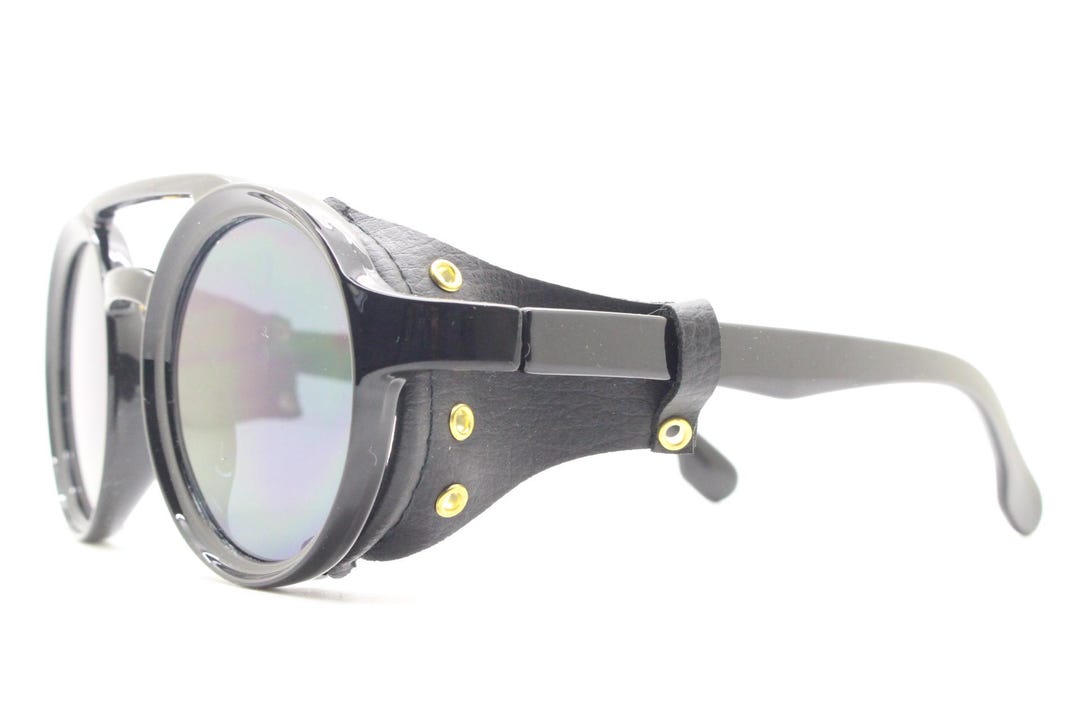 90s Vintage Round Goggle Sunglasses. Plain Black Frame With Folding ...
