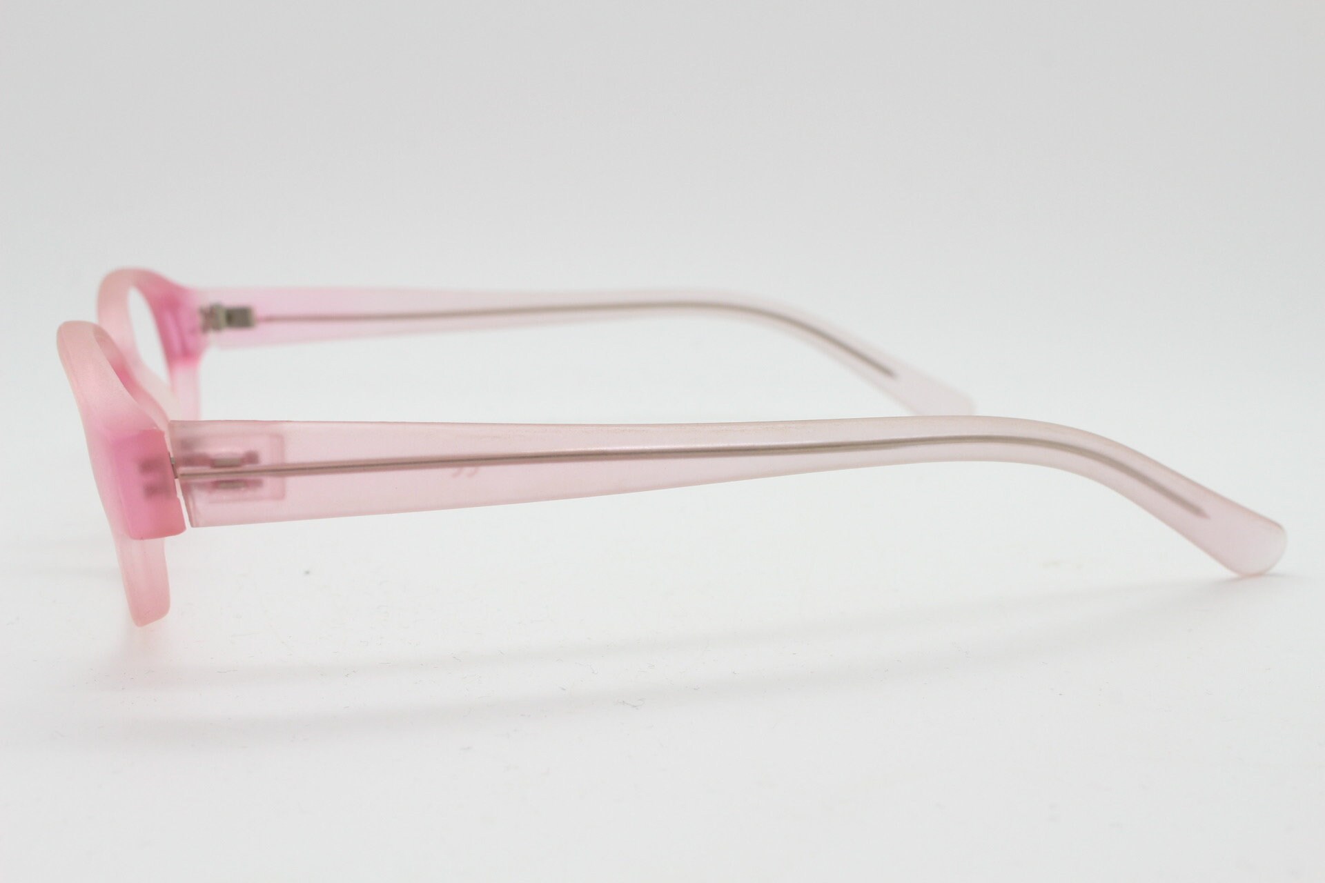 90s Vintage Rectangular Low Profile Glasses. Transparent Pink Frosted ...